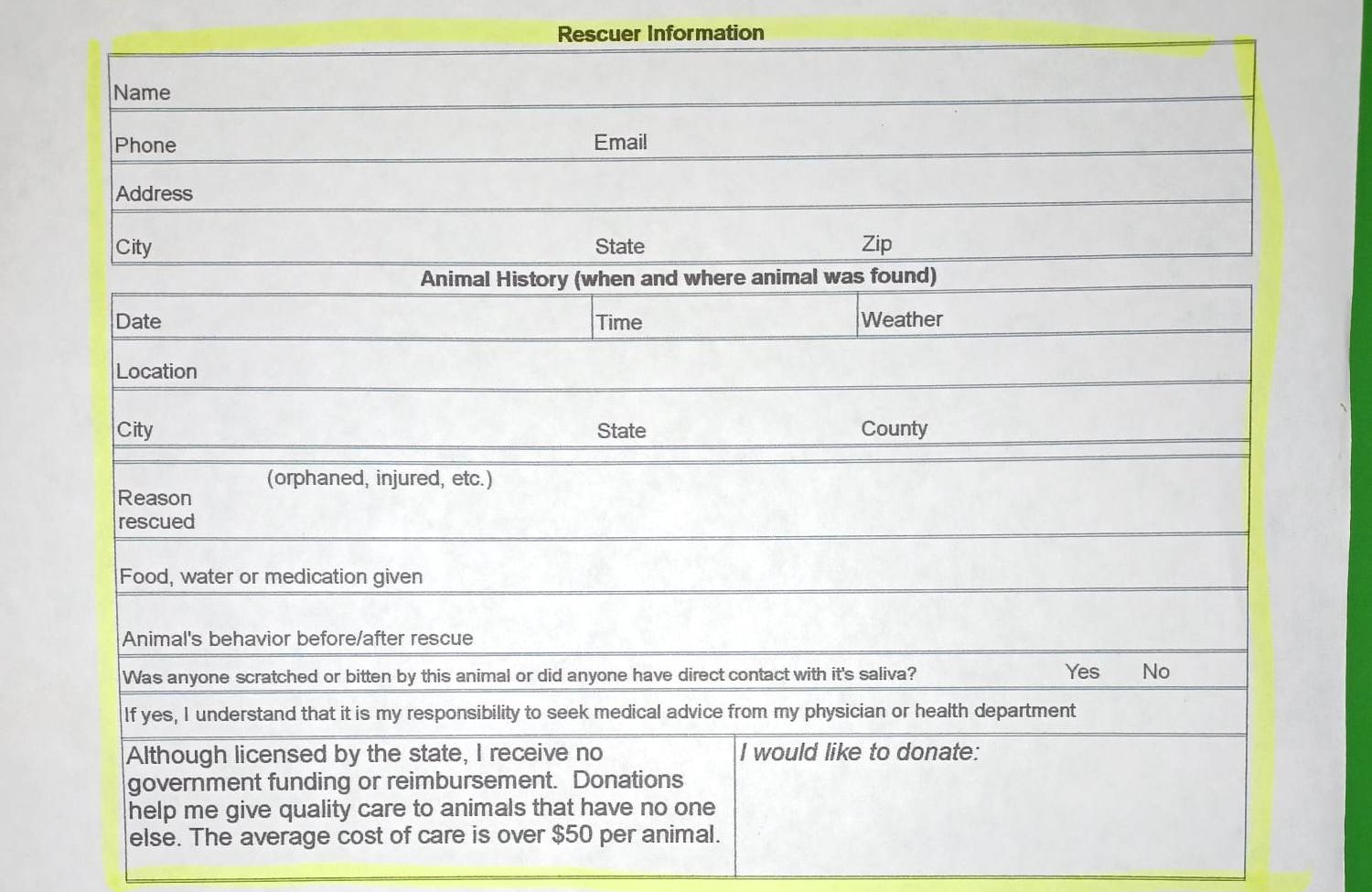 The intake form-an explanation - Primarily Possums
